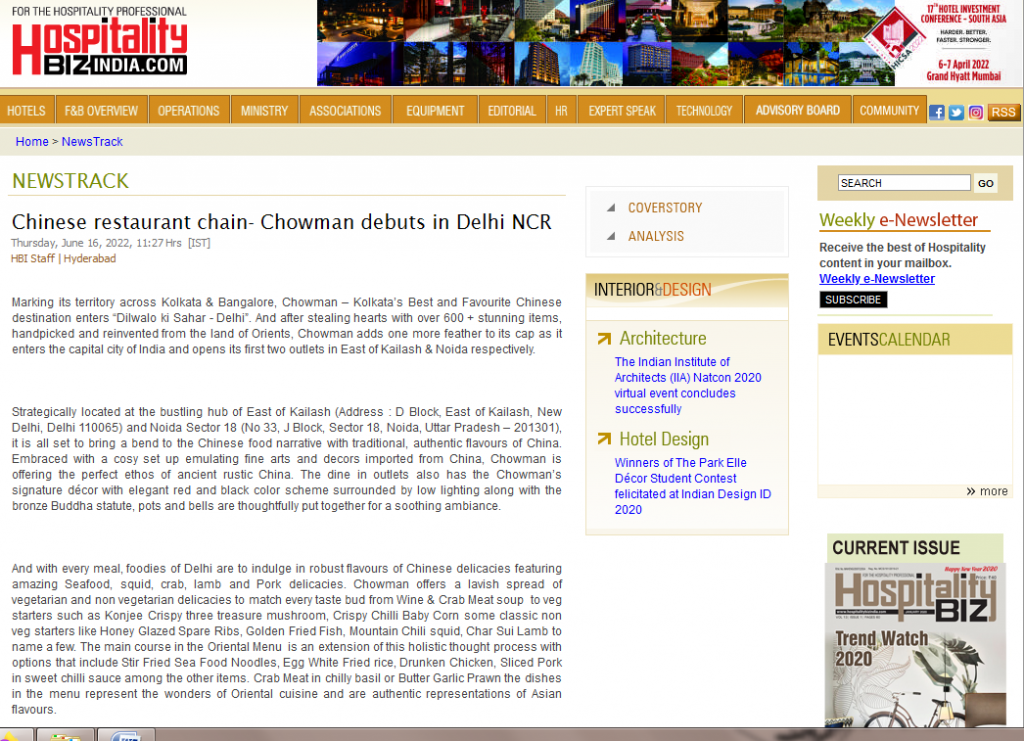Chowman restaurant chain now in Delhi – Chowman